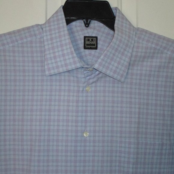 Ike Behar | Shirts | Ike Behar Ny Mens Ls Blue Cotton Plaid Dress Shirt ...